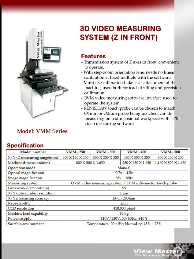 3D Video Measuring System (Z In Front)