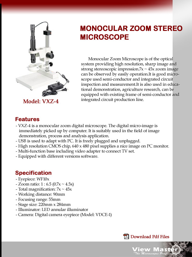 Monocular Zoom Stereo Microscope-VXZ-4